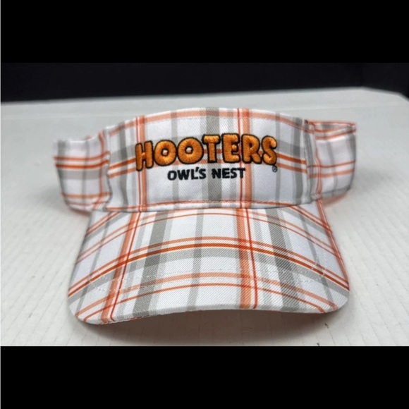 Hooters | Accessories | Hooters Plaid Visor Hat Orange Gray White ...